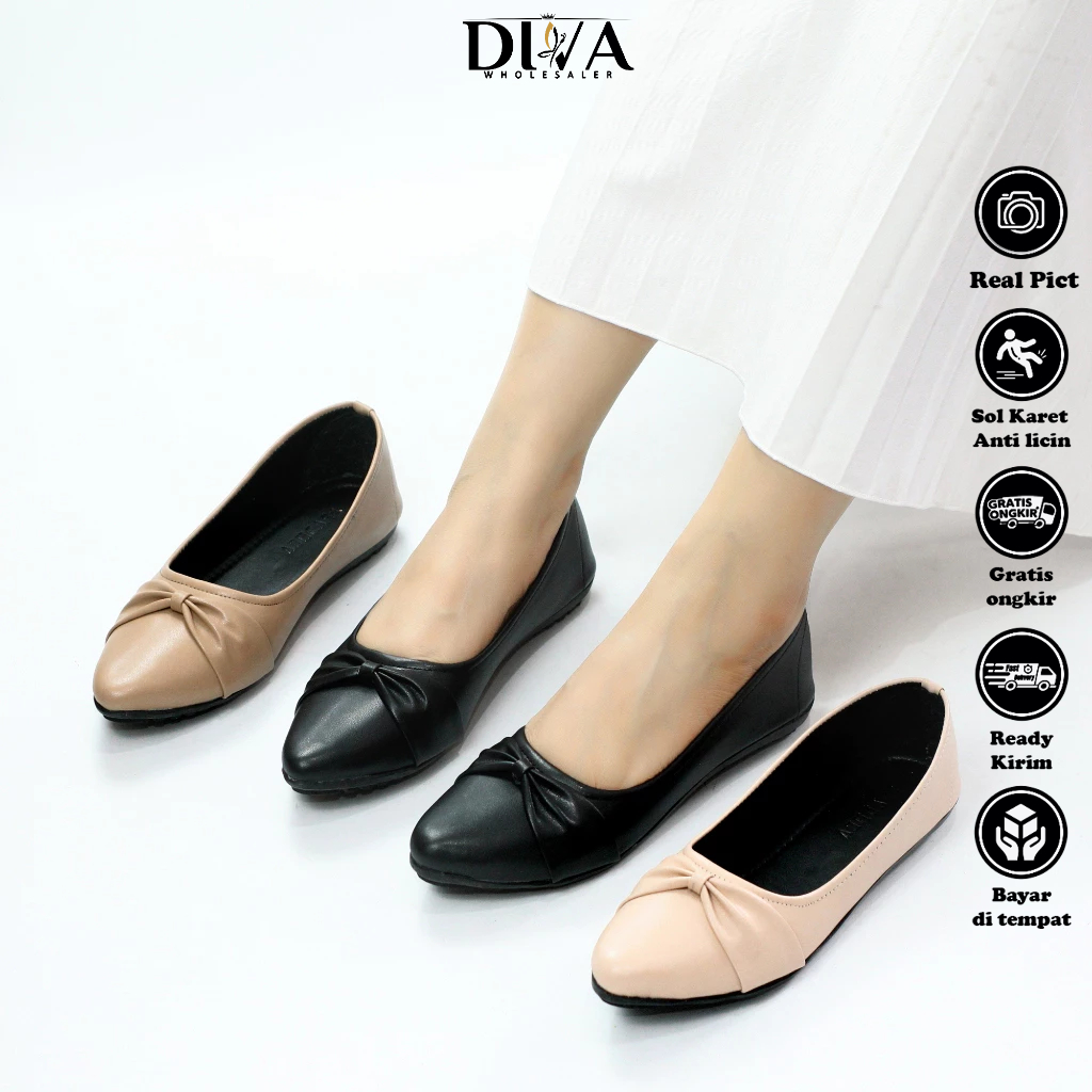 Jual Sepatu balet flatshoes teplek wanita hitam kerja elegan murah ...
