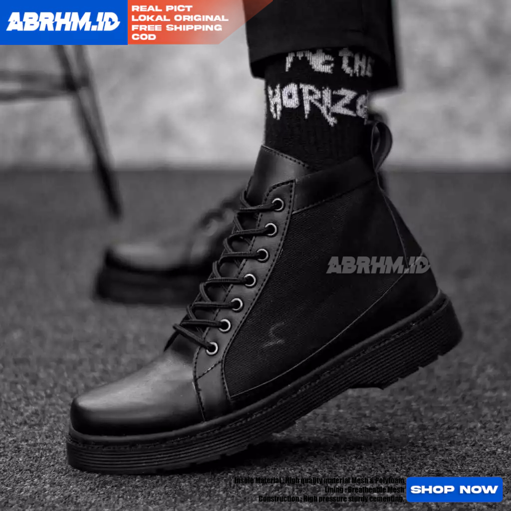 Jual ABRHM Sepatu Formal Pantofel Boots Pria Hitam Casual Docmart Pria ...