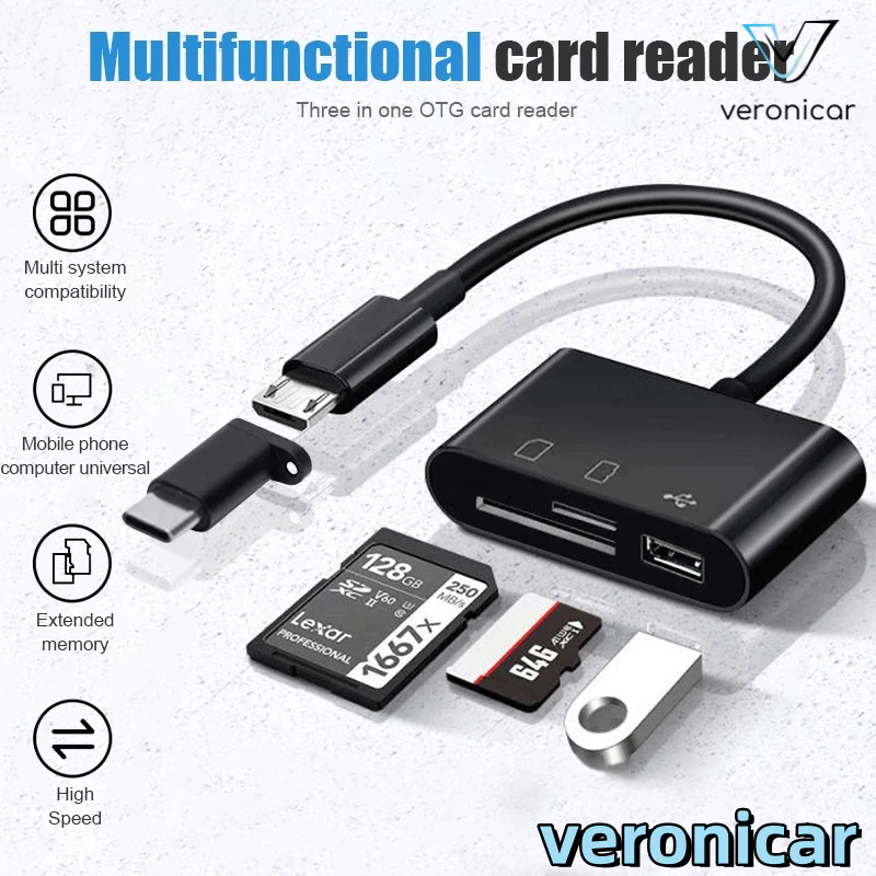 Jual Card Reader 3 in 1 OTG Type-C Micro SD/TF Flash Drive Card Reader ...