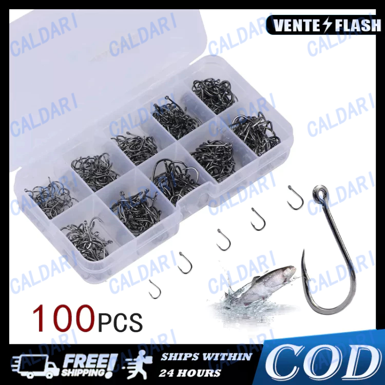 Jual 100 Pcs Fishing Hook Set Bahan Baja Karbon Dengan High-Carbon ...