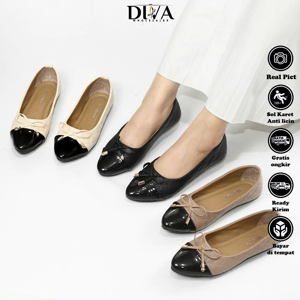Jual Sepatu Balet Flatshoes Teplek Wanita Hitam Kerja Elegan Murah ...