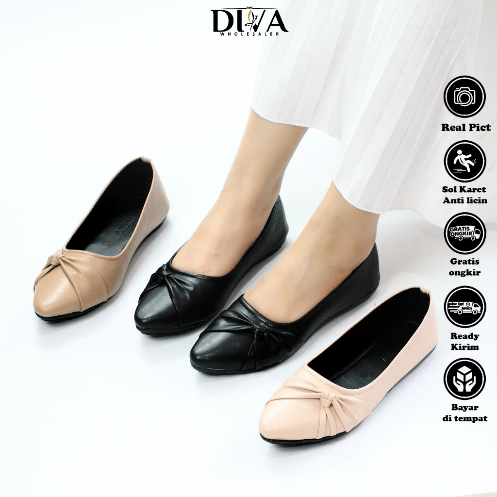 Jual Sepatu balet flatshoes teplek wanita hitam kerja elegan murah ...