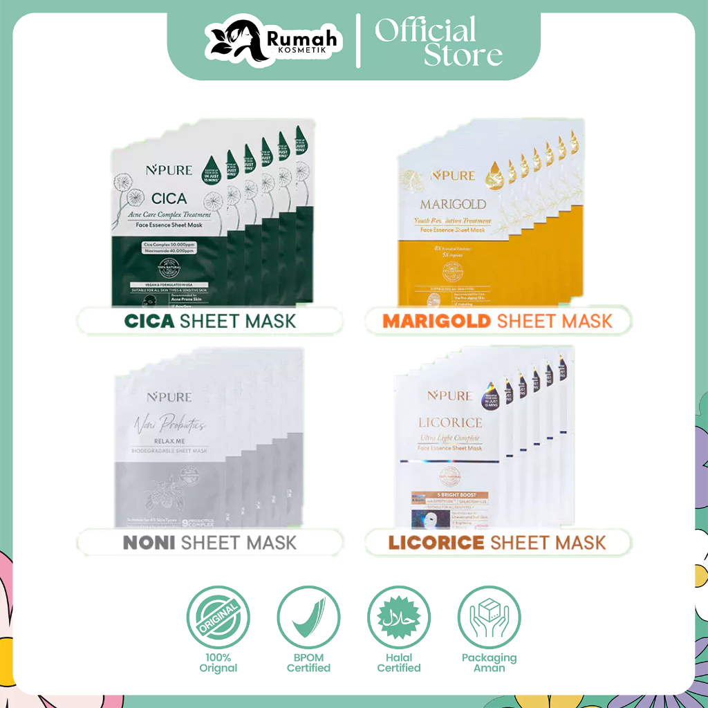 Jual NPURE Sheet Mask All Series (Noni, Marigold, Licorice & Cica ...