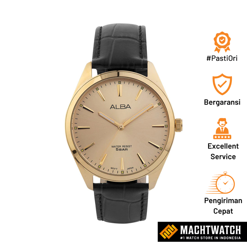 Jual Jam Tangan Pria Alba ARX122X1 Men Gold Dial Black Leather Strap ...