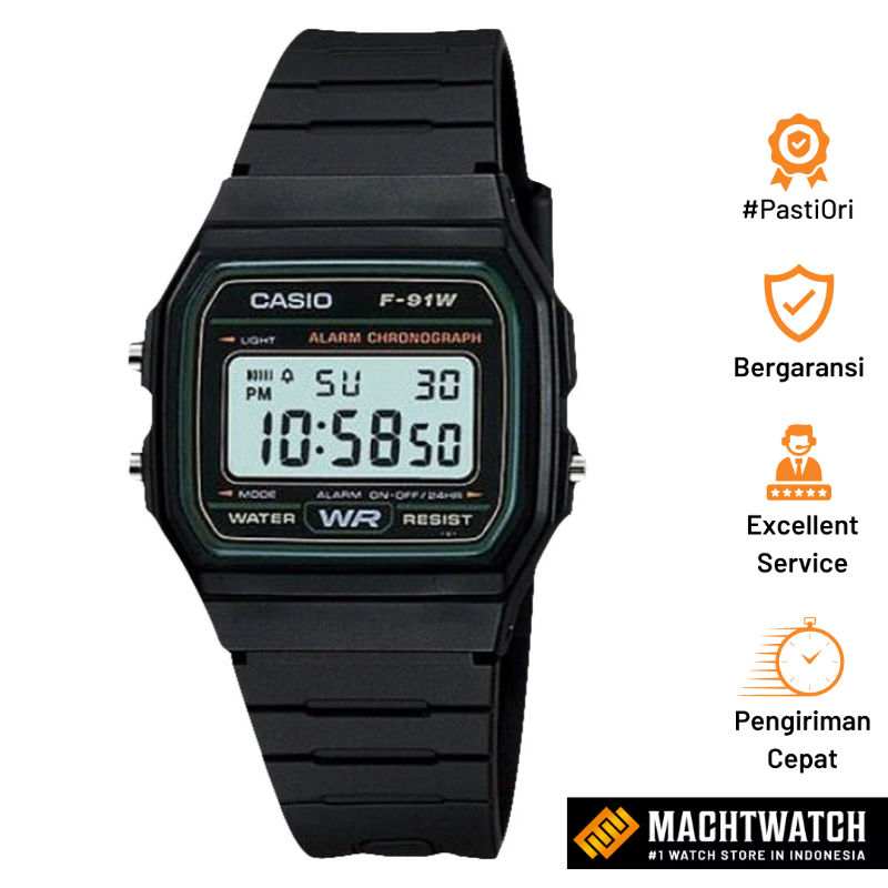Jual Jam Tangan Pria Digital Casio Standard F-91W-3DG F91 F-91W Digital Dial Black Resin Band ...