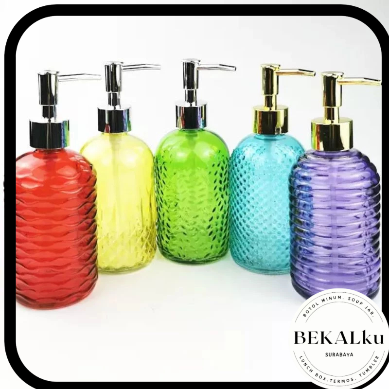 Jual Botol Sabun Cair Dispenser Pencet Kaca Tebal WARNA WARNI 400ml 243 ...