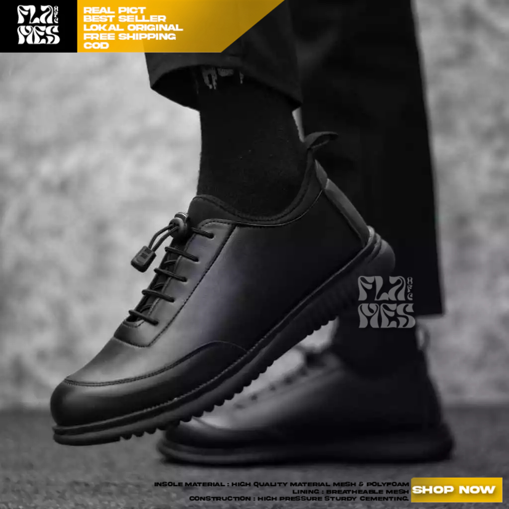 Jual FLAMES Sepatu Formal Pantofel Pria Hitam Kerja Kulit Pu Pria ...