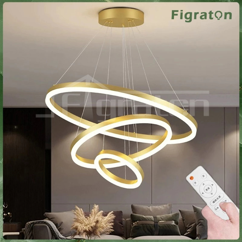 Jual Lampu Gantung Ring Modern Minimalis GOLD 3 Ring 60CM LED 3 Warna ...