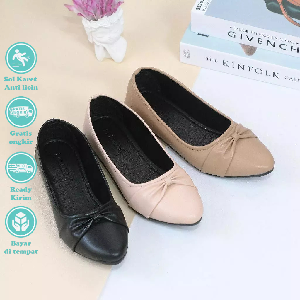 Jual Sepatu balet flatshoes teplek wanita hitam kerja elegan murah ...