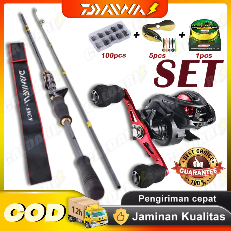 Jual DAIWA Joran Pancing Set Carbon Baitcasting Fishing Rod Metal Reel Max Drag 8kg Material ...