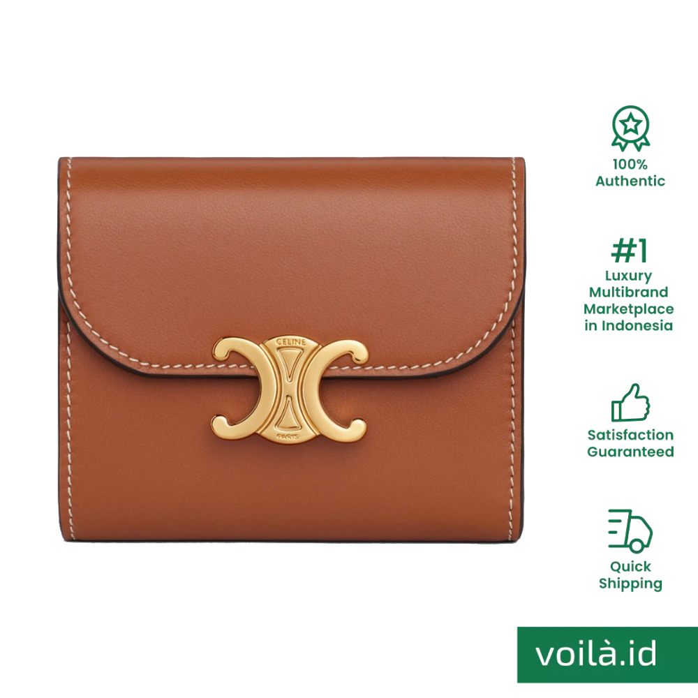 Jual Small Wallet Triomphe In Shiny Smooth Lambskin Tan | Shopee Indonesia