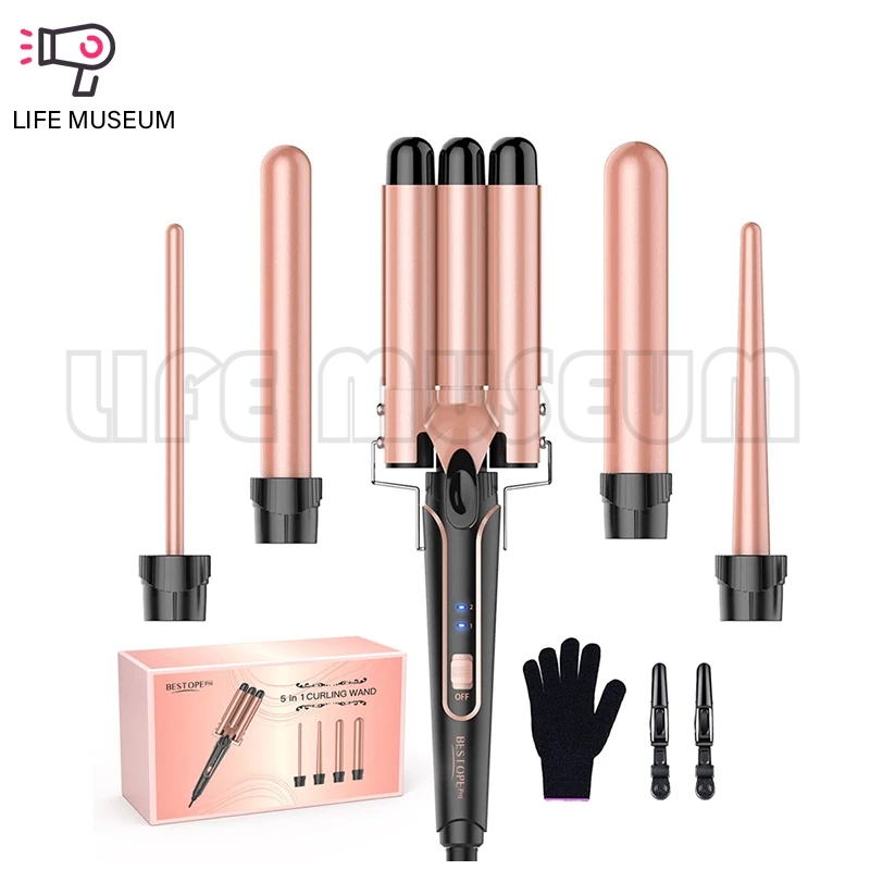 Jual Curling Iron Wave Hair Curler 5 in 1 Curling Wand Set dengan 3 Barrel Hair Crimper Penjepit ...