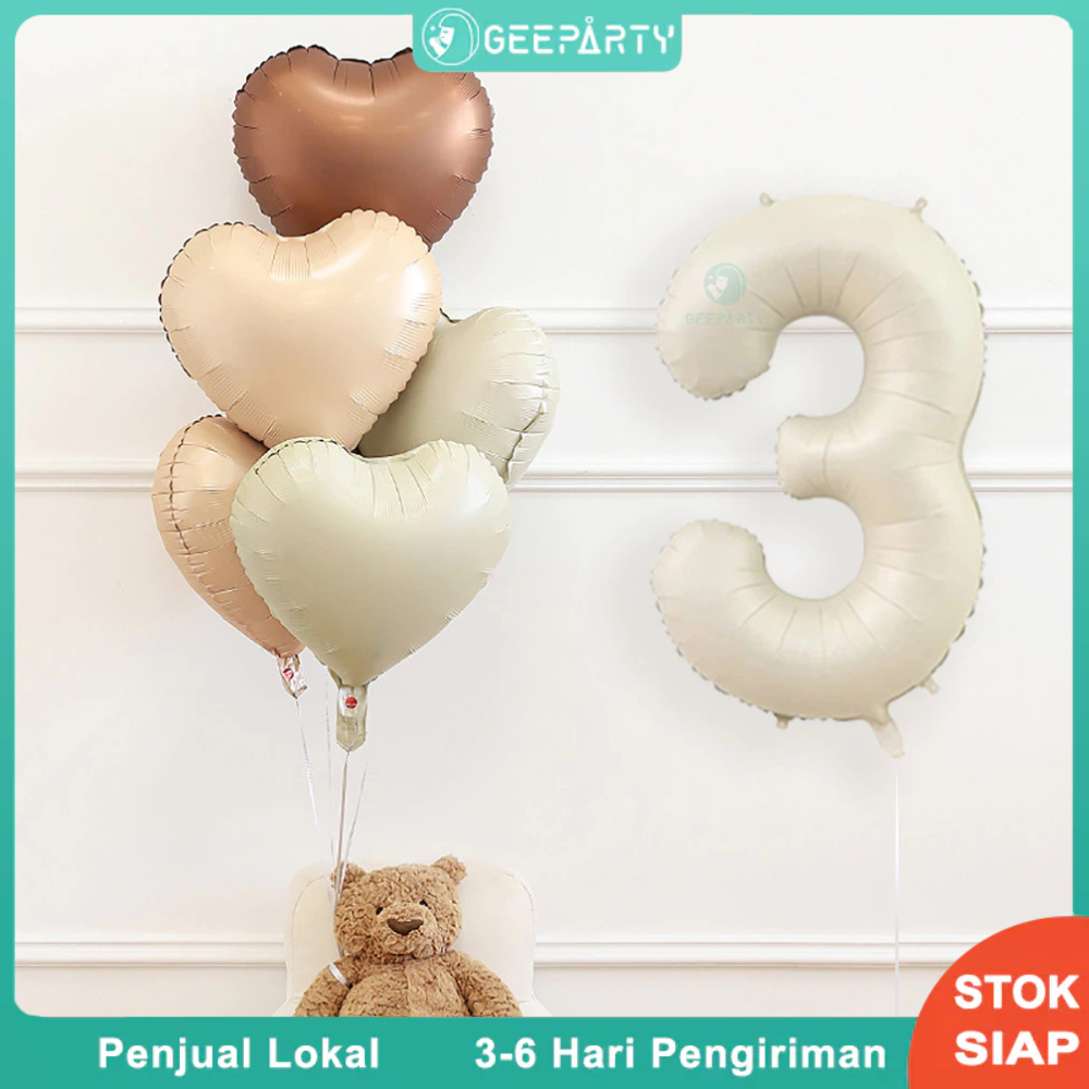 Jual 7 Pcs Balon Retro Krim Hati Jantung Balon Foil Angka 32 Inch Untuk ...