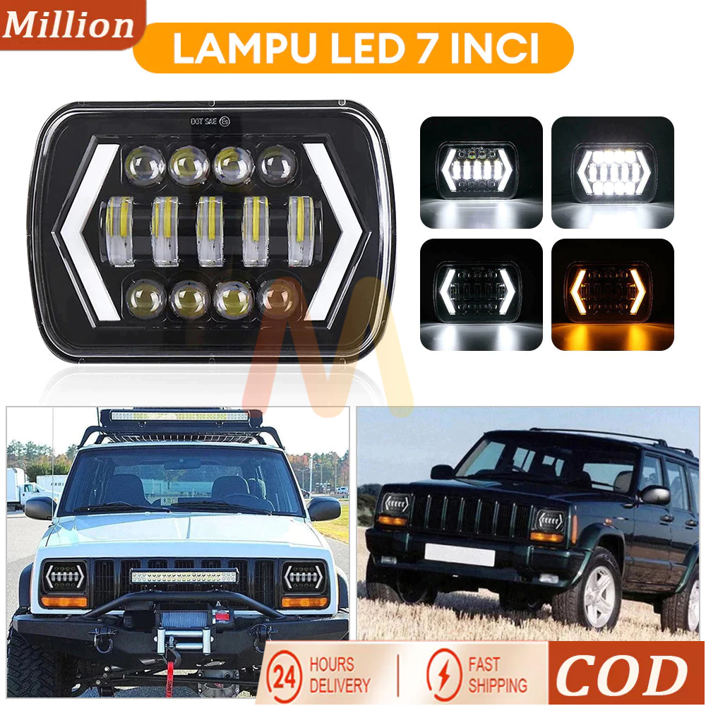 Jual 【COD】LAMPU DEPAN LED 7 INCH KOTAK 150W JEEP FEROZA L300 TAFT ...