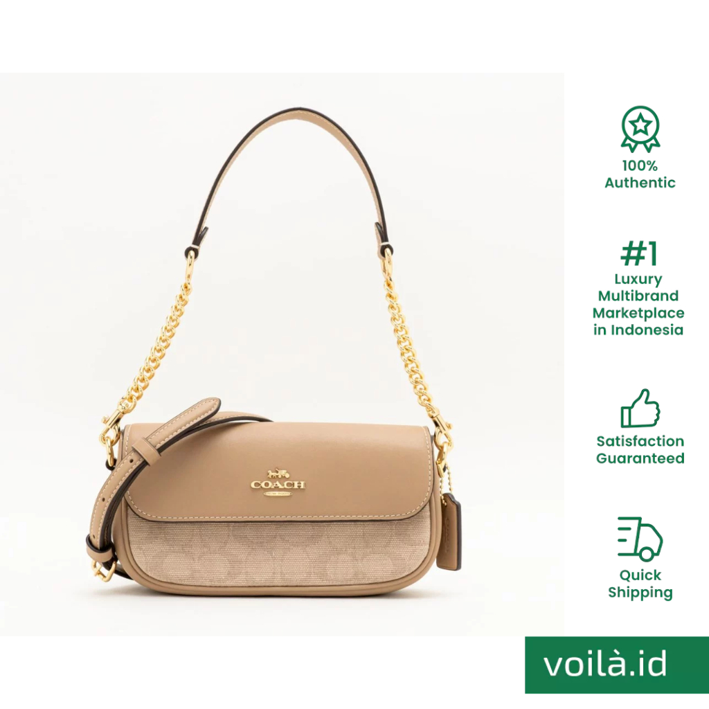 Jual Coach Hailey Flap Bag with Signature Canvas Dark Natural | Shopee ...