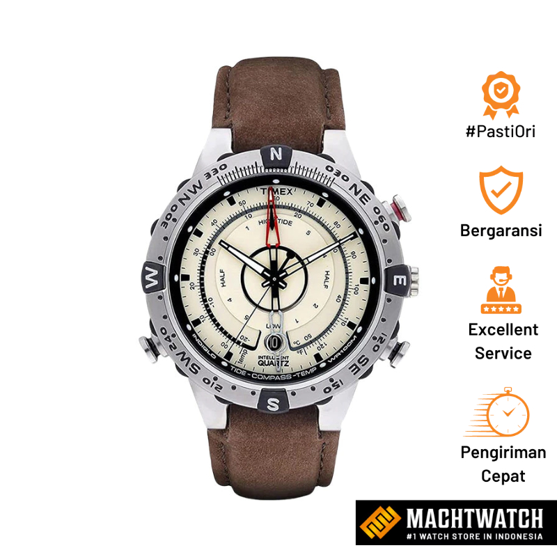 Jual Jam Tangan Pria Timex Intelligent T2N721 Tide Temp Compass Beige Dial Brown Leather Strap ...
