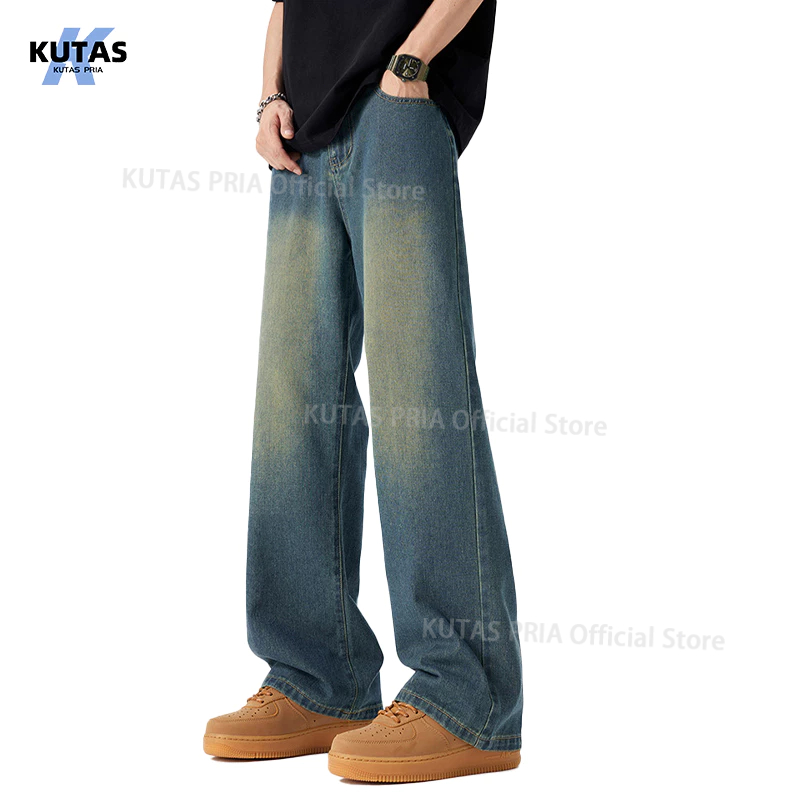 Jual Celana jeans biru retro Celana jeans pria vintage baggy jeans ...