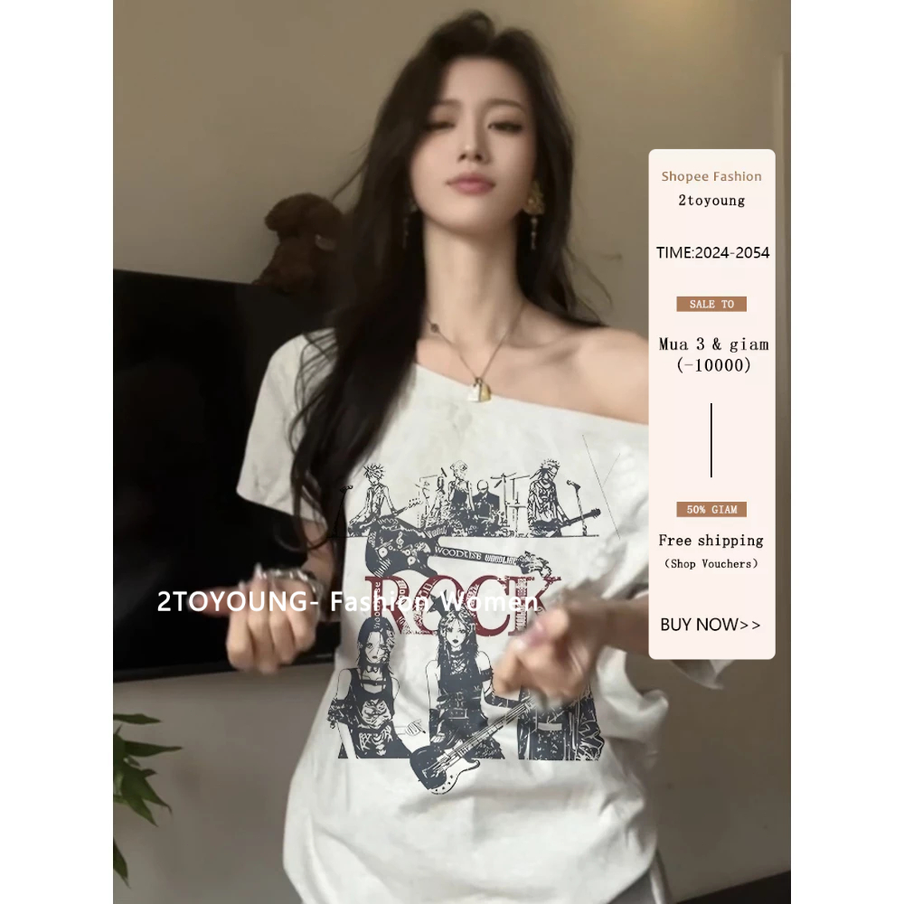 Jual 2TOYOUNG Gaya rock 'n' roll y2k baju atasan wanita terbaru tee ...