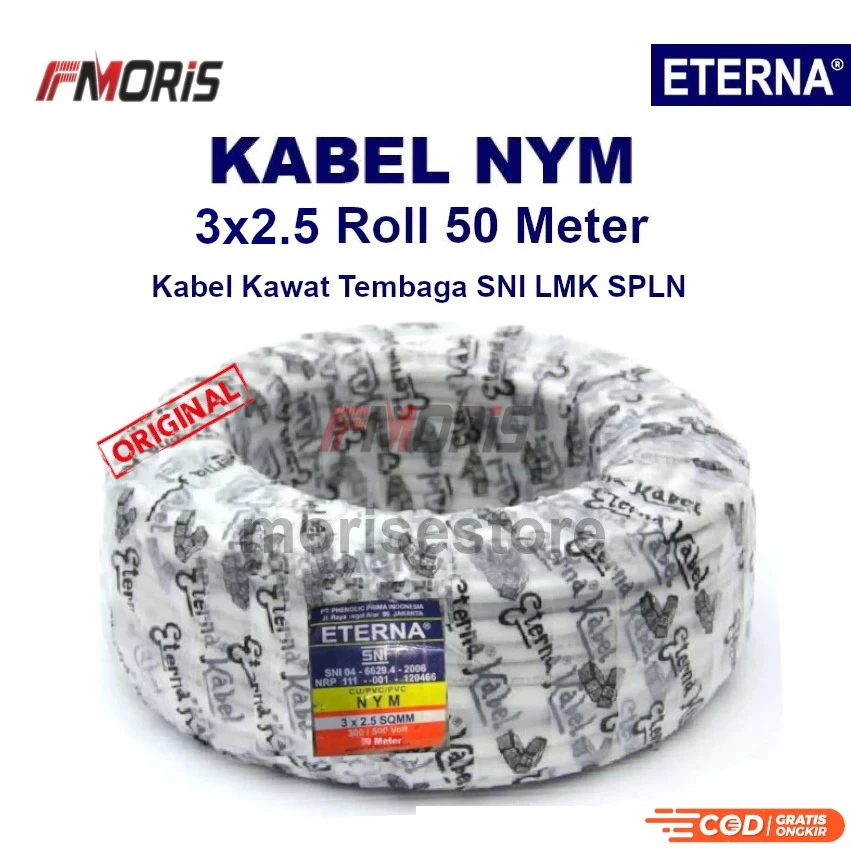 Jual ETERNA Kabel Listrik Kawat NYM 3X2,5mm Roll 50m Tembaga Original | Shopee Indonesia