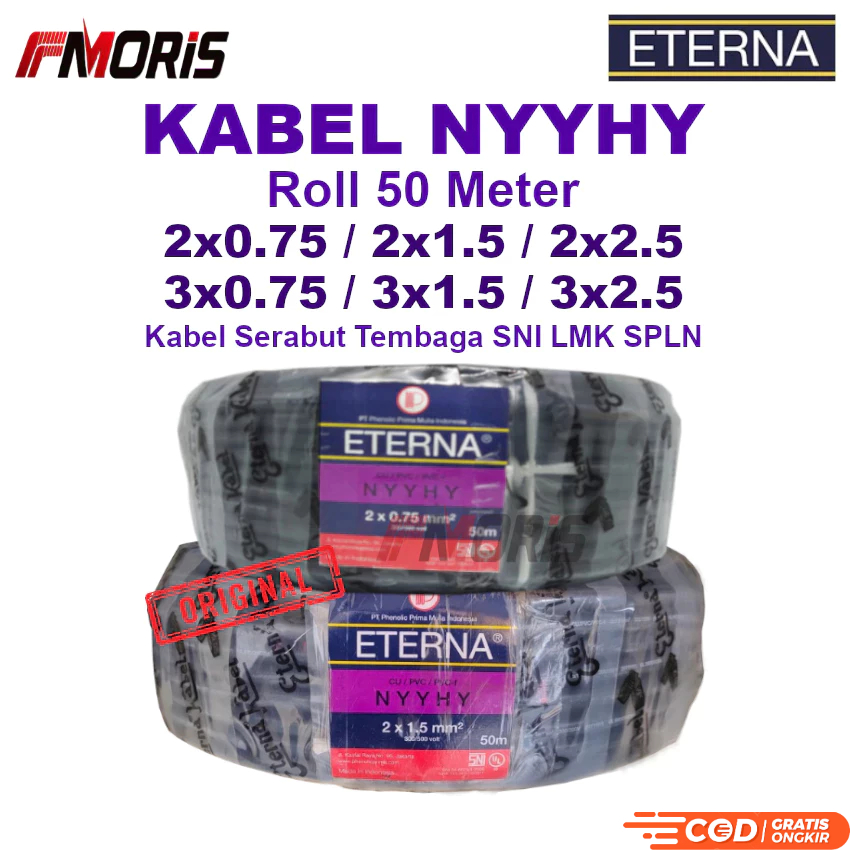 Jual ETERNA Kabel Listrik Serabut NYYHY / NYMHY Roll 50m Original Hitam / Putih | Shopee Indonesia