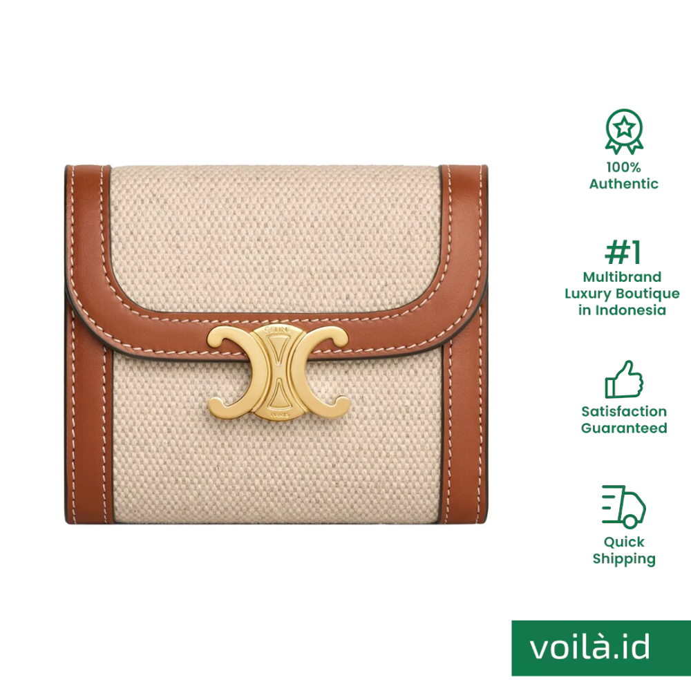 Jual Small Flap Wallet Triomphe in Textile and Calfskin Leather Natural ...