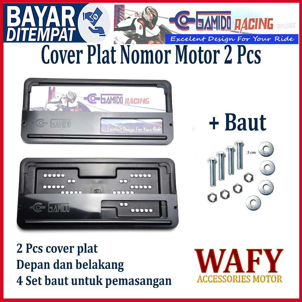 Jual Paket Cover Bingkai Plat Nomor Motor Gamido + Baut Set Universal ...