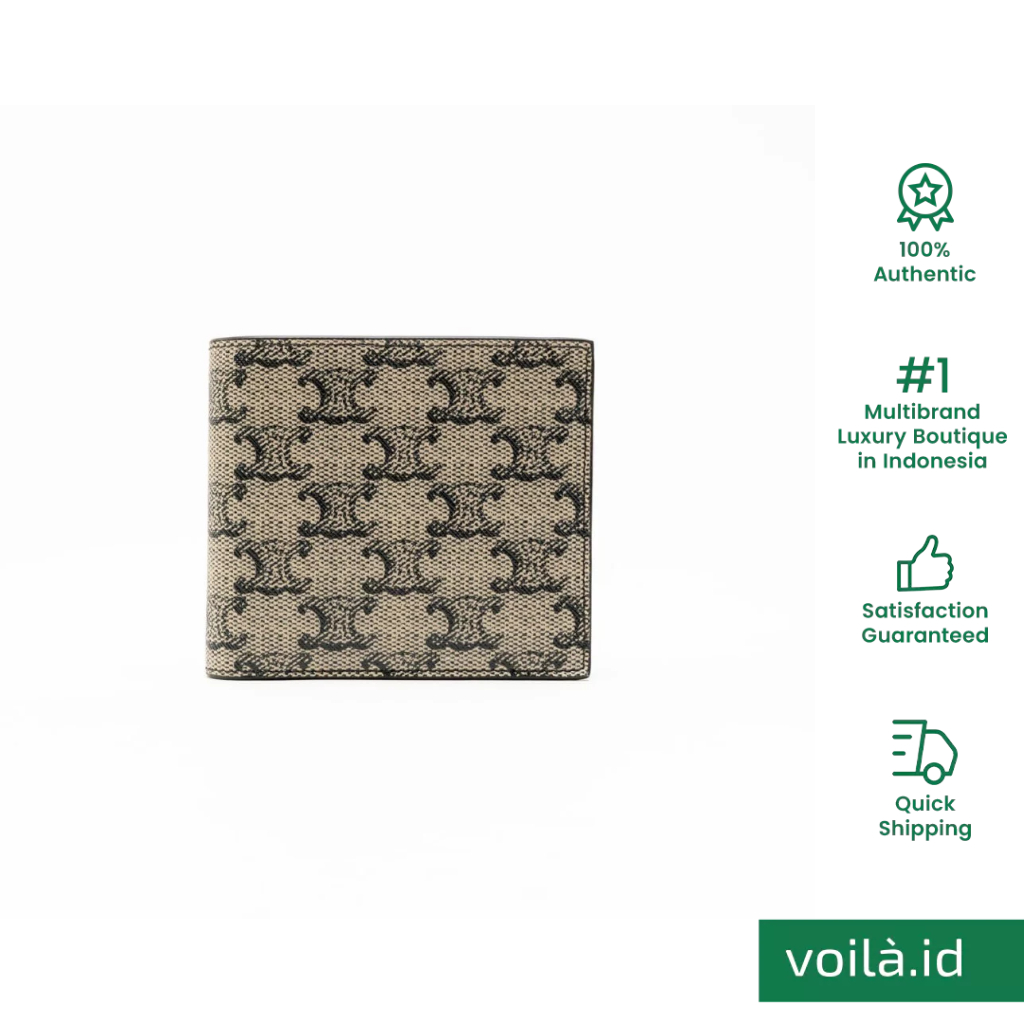 Jual Triomphe Canvas Calfskin Bifold Wallet With Coin Compartment Beige ...
