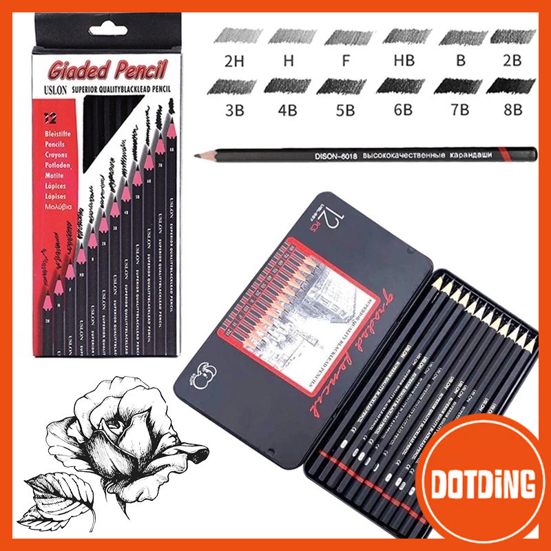 Jual [COD] 12 Pcs/Set Pensil Sketsa 2H-8B Set Pensil Gambar Profesional ...