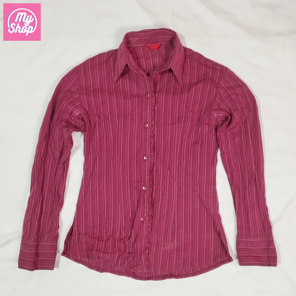 Jual Kemeja Kerja Wanita Motif Garis Merah | Shopee Indonesia