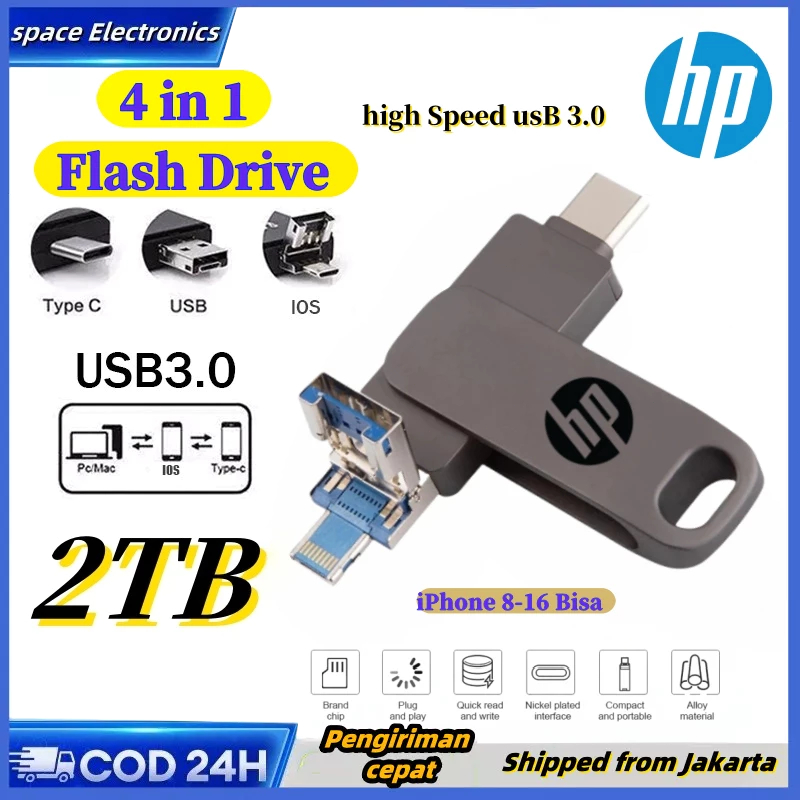 Jual 2TB/HP Flashdisk 4 in 1 type c 1TB 3.0 usb High Speed 2TB 1TB ...