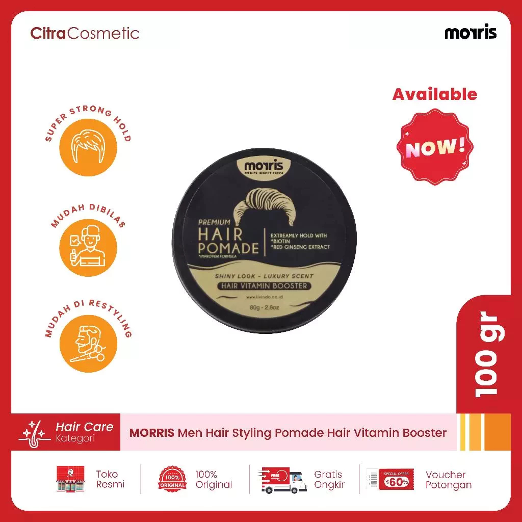 Jual ️CitraCosmetic ️ Morris Men Hair Styling Pomade Hair Vitamin ...