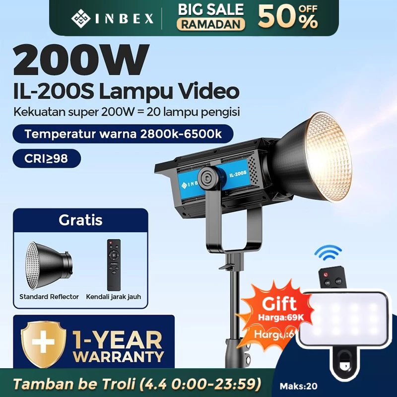 Jual Siap INBEX IL-200S 200W Studio Softbox Lighting Cahaya Konten COB ...