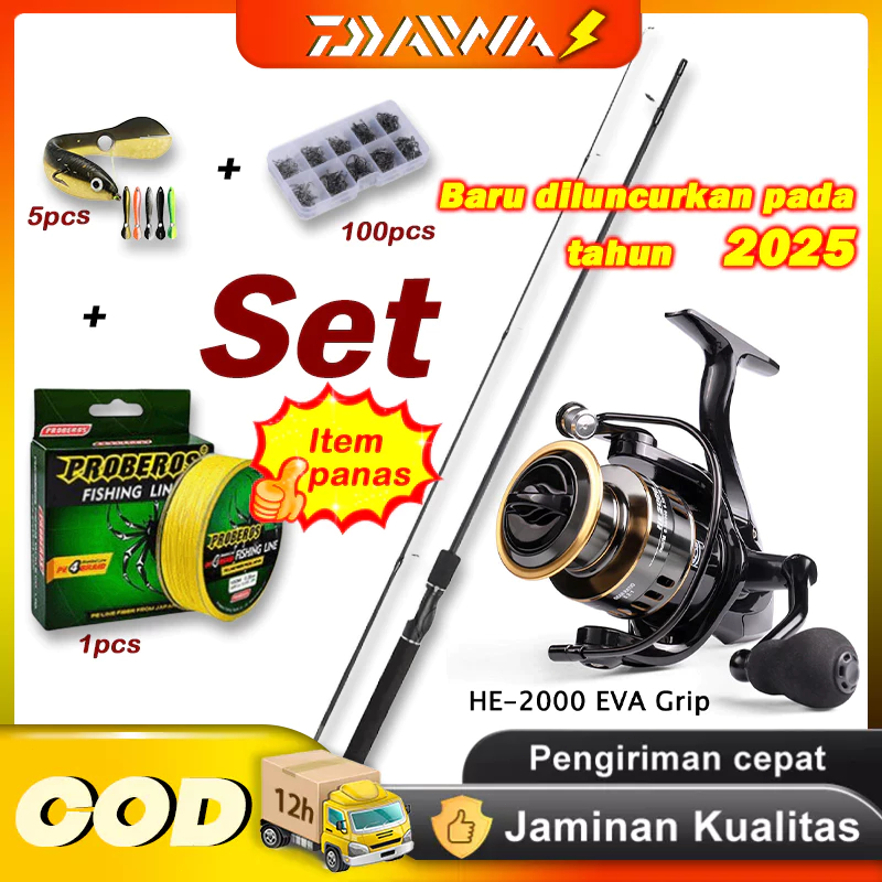 Jual DAIWA Joran pancing Set 1.65M Spinning Fishing Rod with 5.2:1 Reel Combo for Bass with lure ...