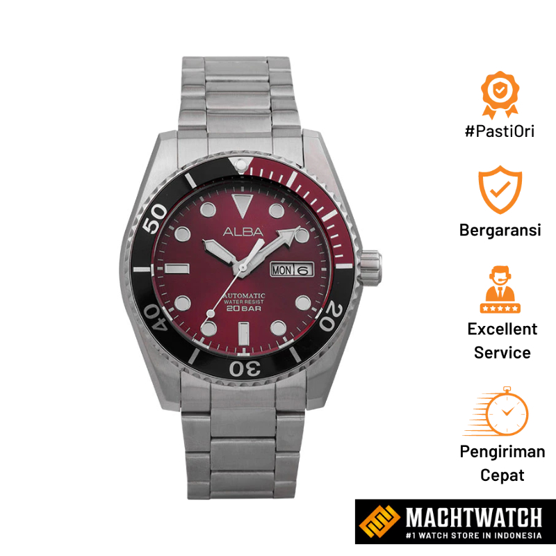 Jual Jam Tangan Pria Alba AL4431X1 Automatic Red Dial Stainless Steel ...
