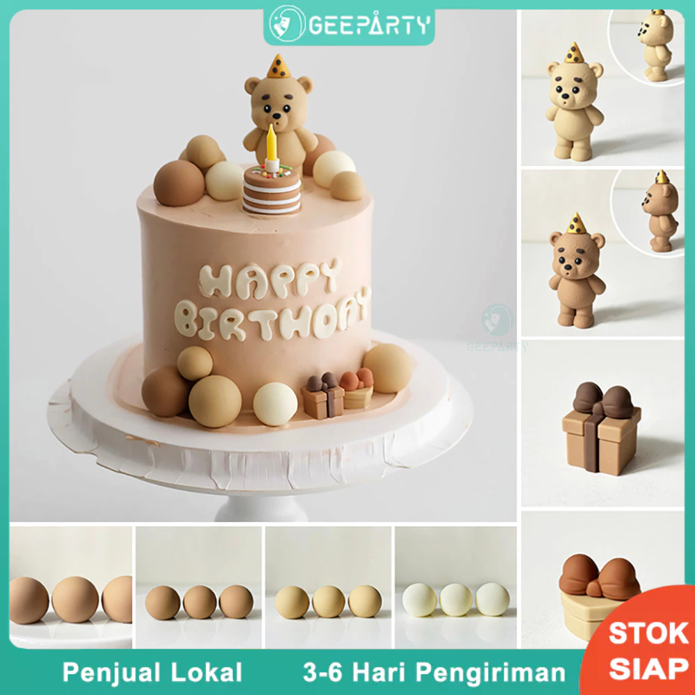 Jual Beruang Coklat Lucu Dengan Topi Ulang Tahun Hiasan Kue Topper ...