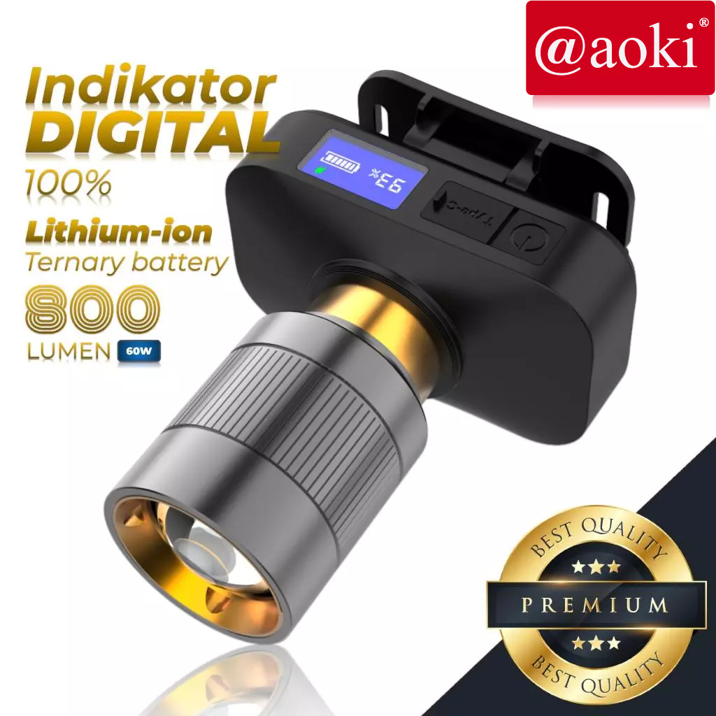 Jual Cosmic - AOKI Senter Kepala Zoom SmartBright Stepless dimming USB-C Layar Persentase ...
