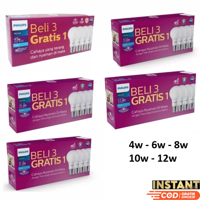 Jual PHILIPS Lampu LED Mycare Pack Isi 4 Pcs Original Paket Hemat 4w 6w 8w 10w 12w Buy 3 Get 1 ...