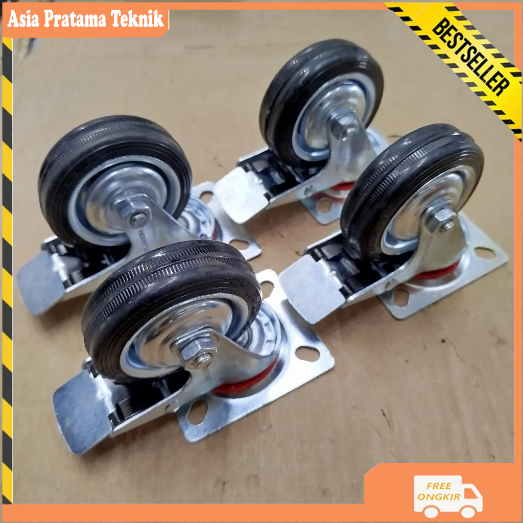 Jual roda karet 3 inchi 1set 4pcs roda rem hidup mati 3 inchi roda ...