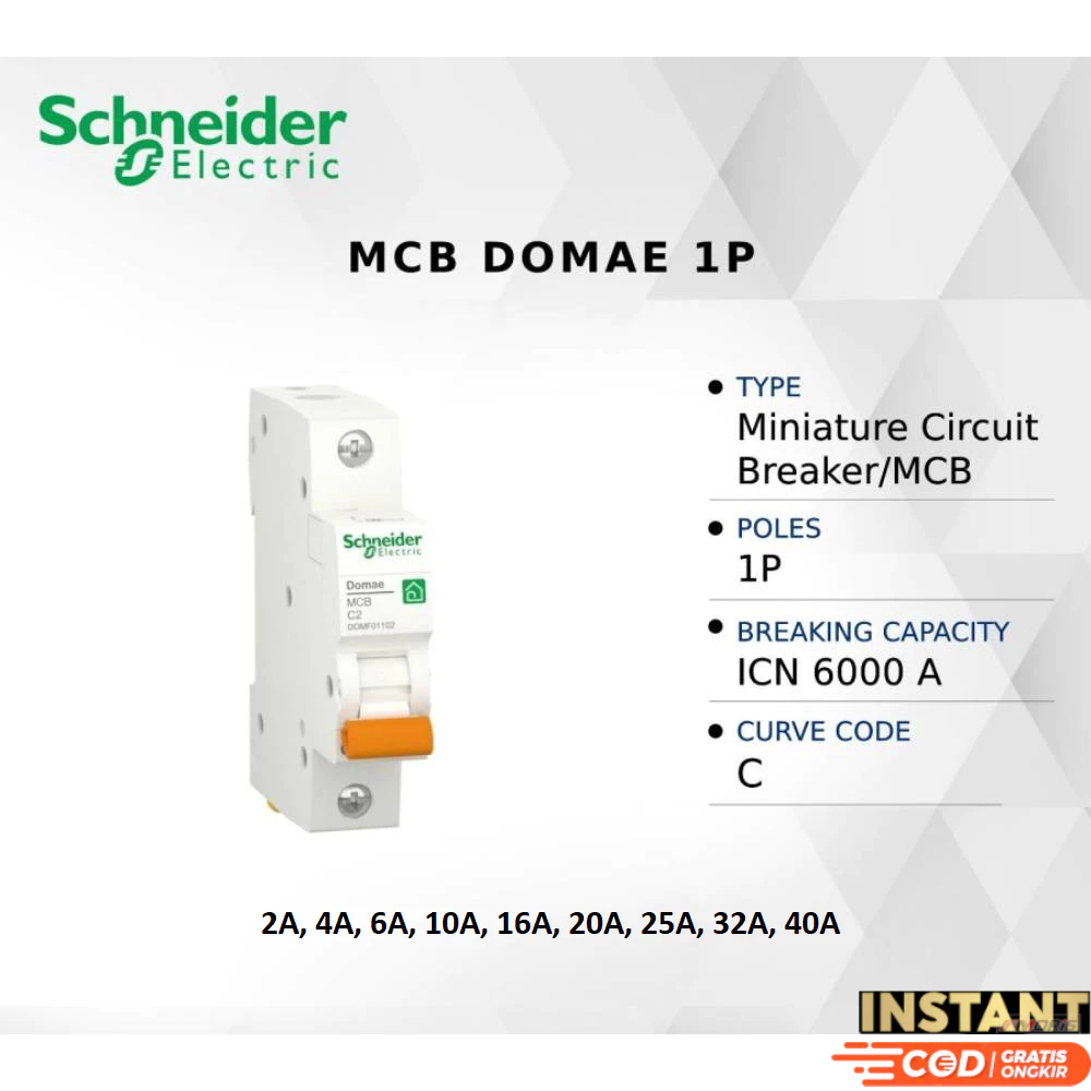 Jual SCHNEIDER DOMAE MCB 1 Phase 2A 4A 6A 10A 16A 20A 25A 32A 40A Original | Shopee Indonesia