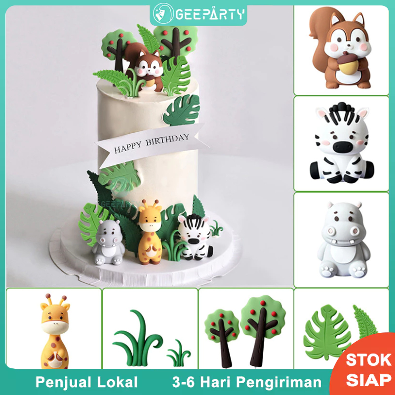 Jual Topper Kue Hewan Safari Hutan Dengan Jerapah Kuda Nil Tupai Zebra ...