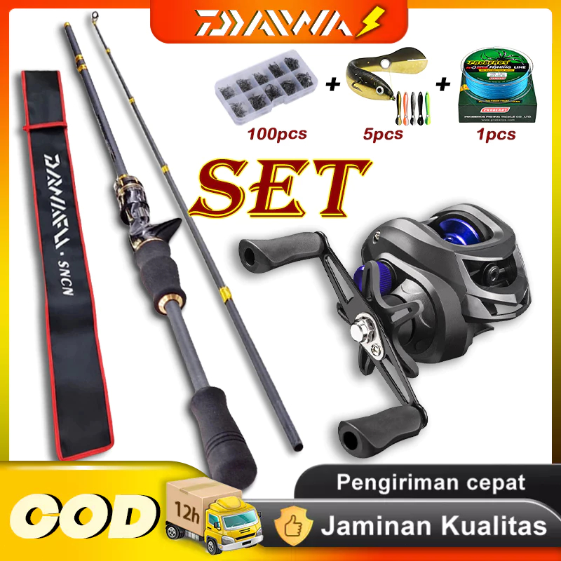 Jual DAIWA Joran Set 1.8m 2.1m 6-12LB UL Carbon 10kg 18+1BB 7.2:1 Reel BC Casting Joran Set ...