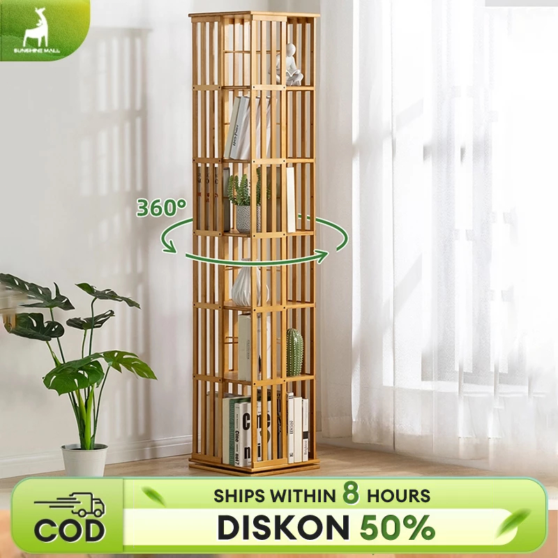 Jual Rak Buku Putar Bambu 360 Derajat Rak Buku Minimalis Rak Buku Anak ...