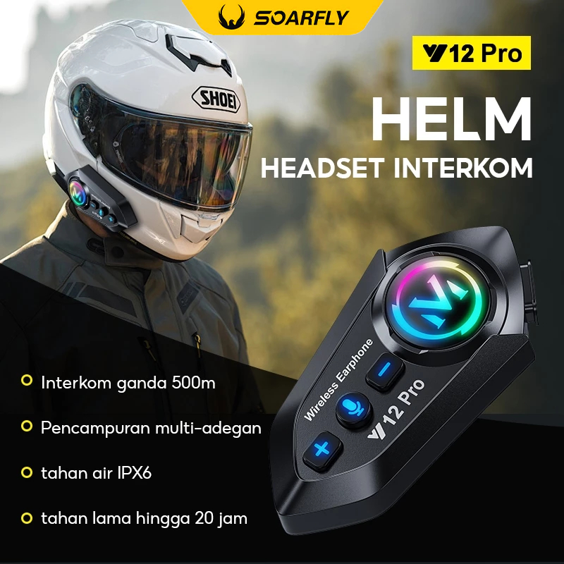 Jual [COD] Y12 Pro Intercom Helm Motor Intercom Headset 2 Riders 50m ...