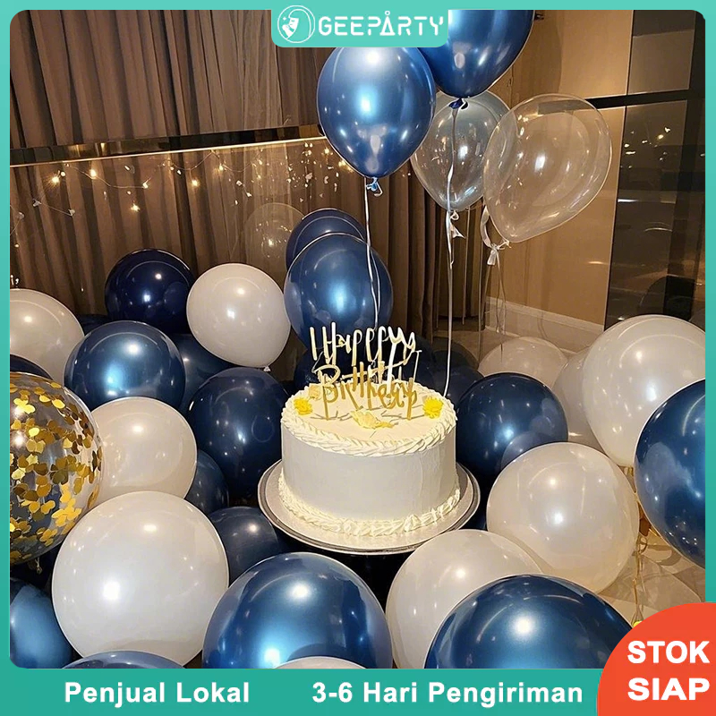 Jual Isi 50pcs Set Balon Putih Biru Balon Lateks Metalik Konfeti Untuk ...