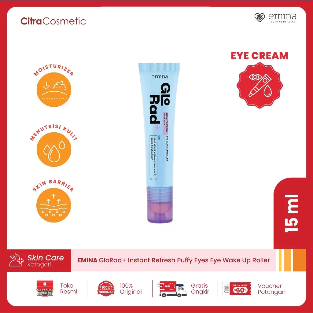 Jual ️CitraCosmetic ️ Emina GloRad+ Instant Refresh Puffy Eyes Eye Wake ...