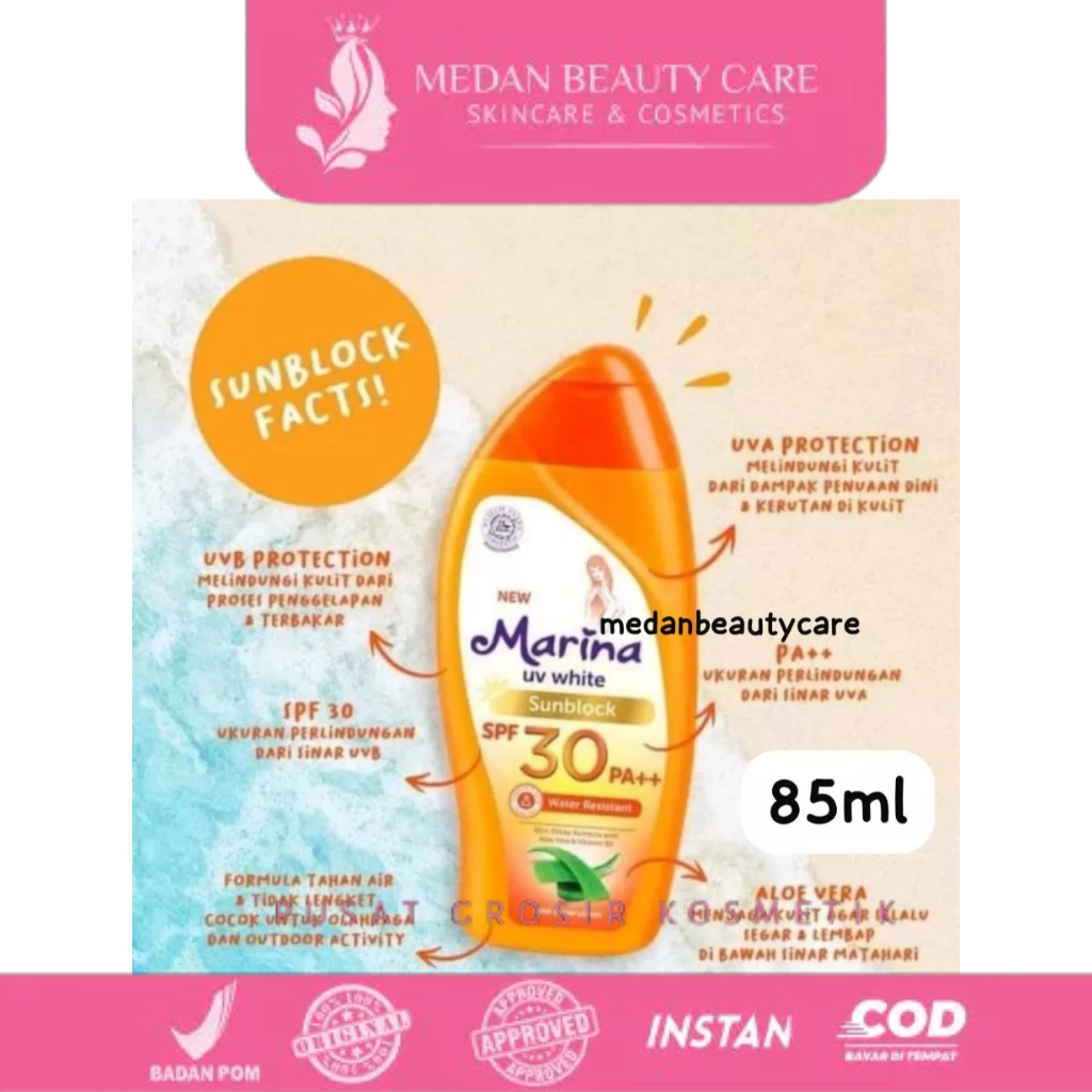 Jual Marina Uv White Sunblock Spf 30 PA 85ml/170ml Orange | Shopee ...