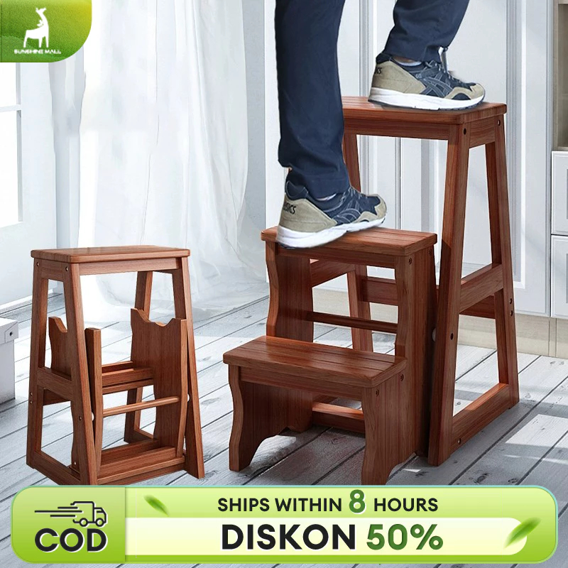 Jual Tangga Lipat Kayu Estetik 2-3 Step Tangga Rumah Lipat Kursi Tangga ...