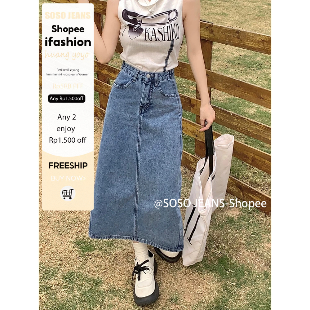 Jual Retro Wanita HighWaist Loose Rok Korean Style Rok Panjang Wanita ...