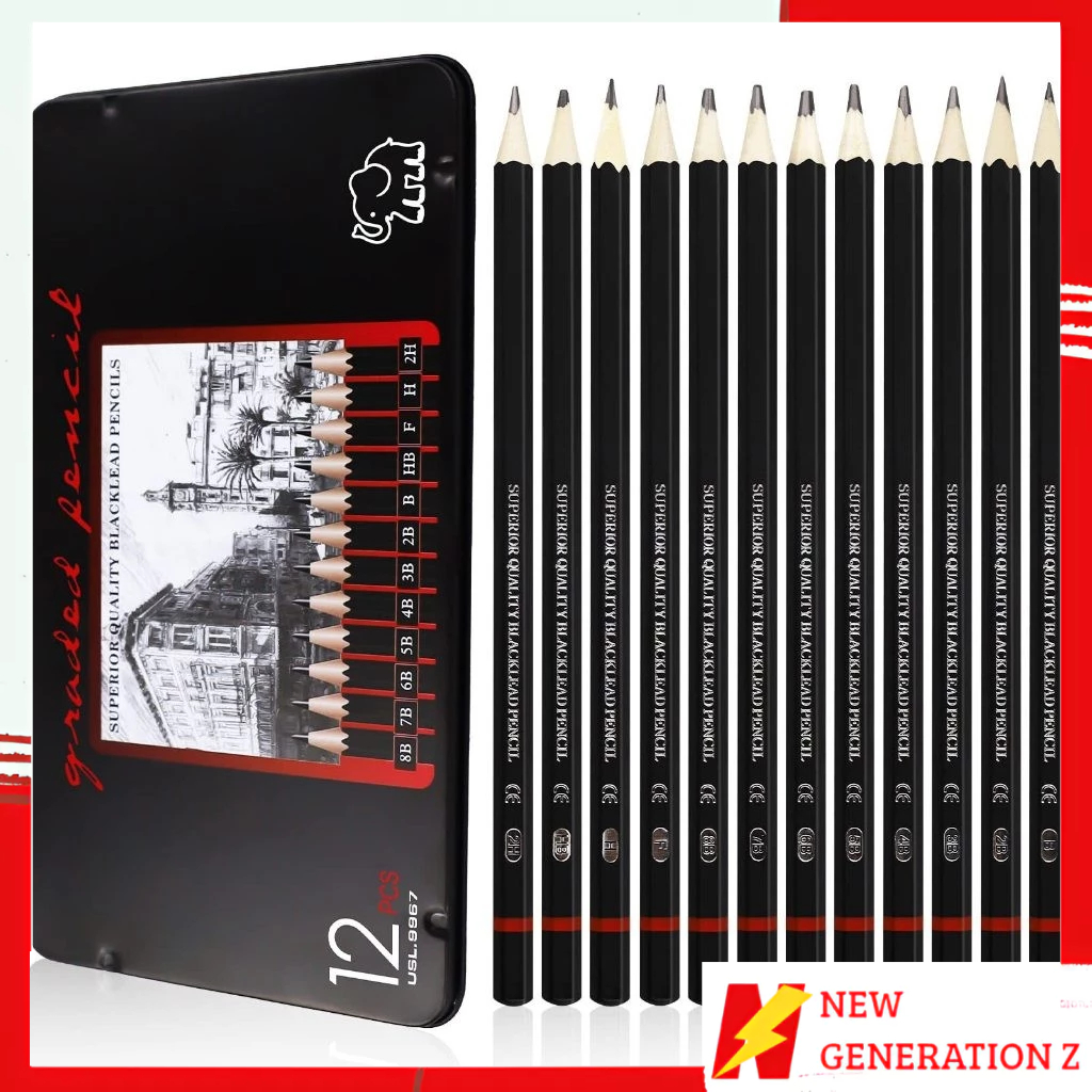 Jual NGZ 12 pcs Pensil Gambar Sketsa Set Lengkap 2H H F B HB 2B 3B 4B ...