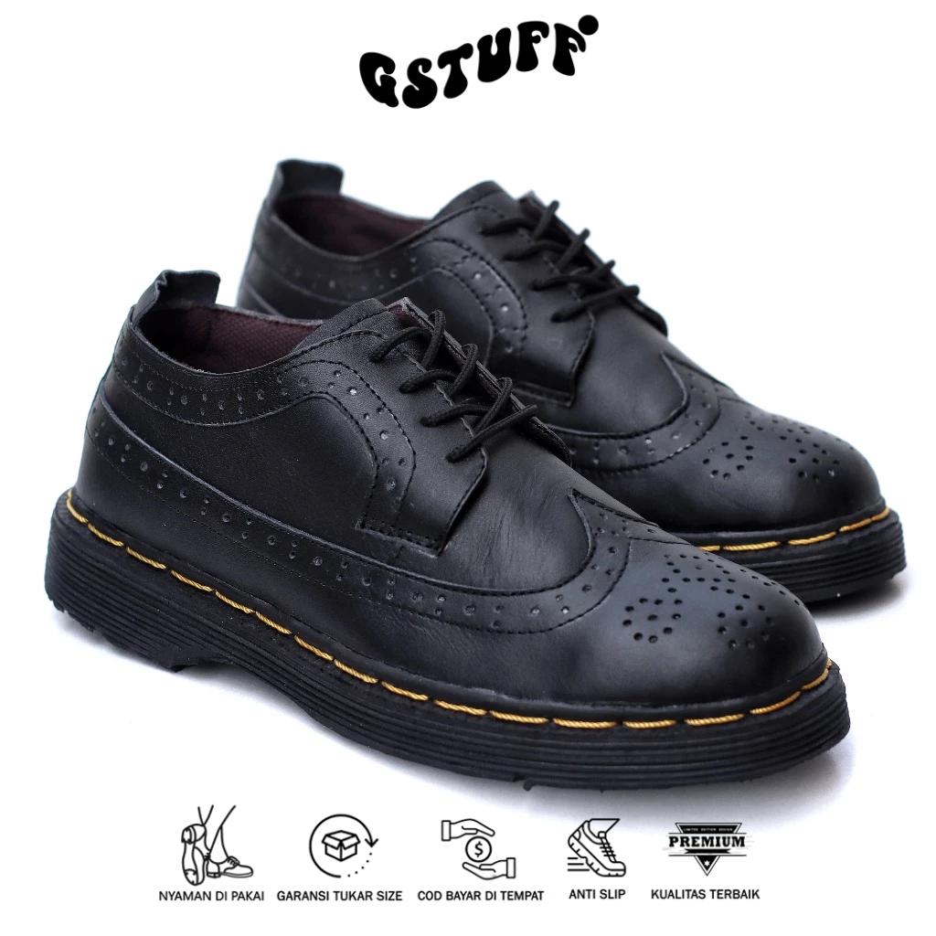 Jual Sepatu Formal Pantofel Docmart Low Boots Wingtif Kerja Pria Hitam ...